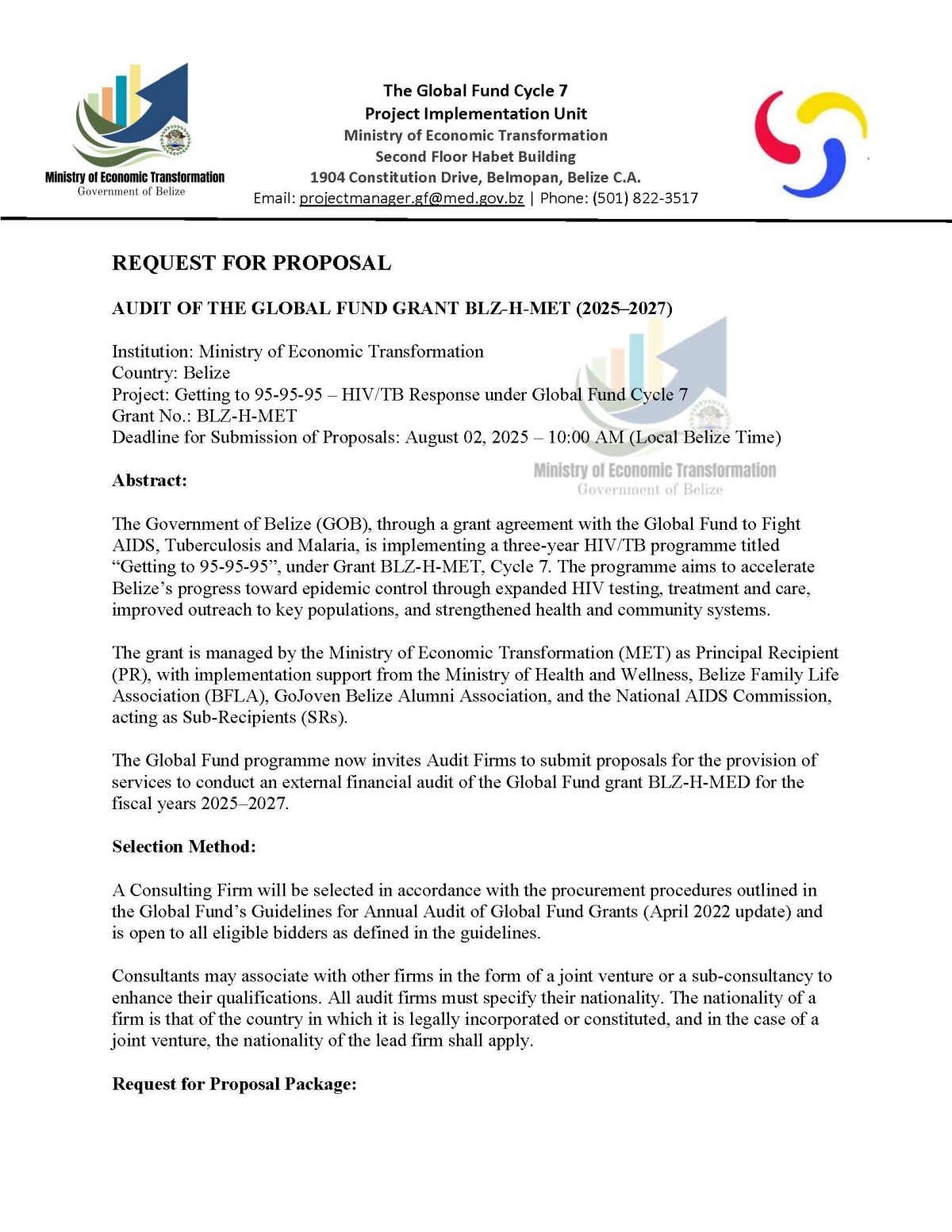 REQUEST FOR PROPOSAL – Ministry of Economic Transformation